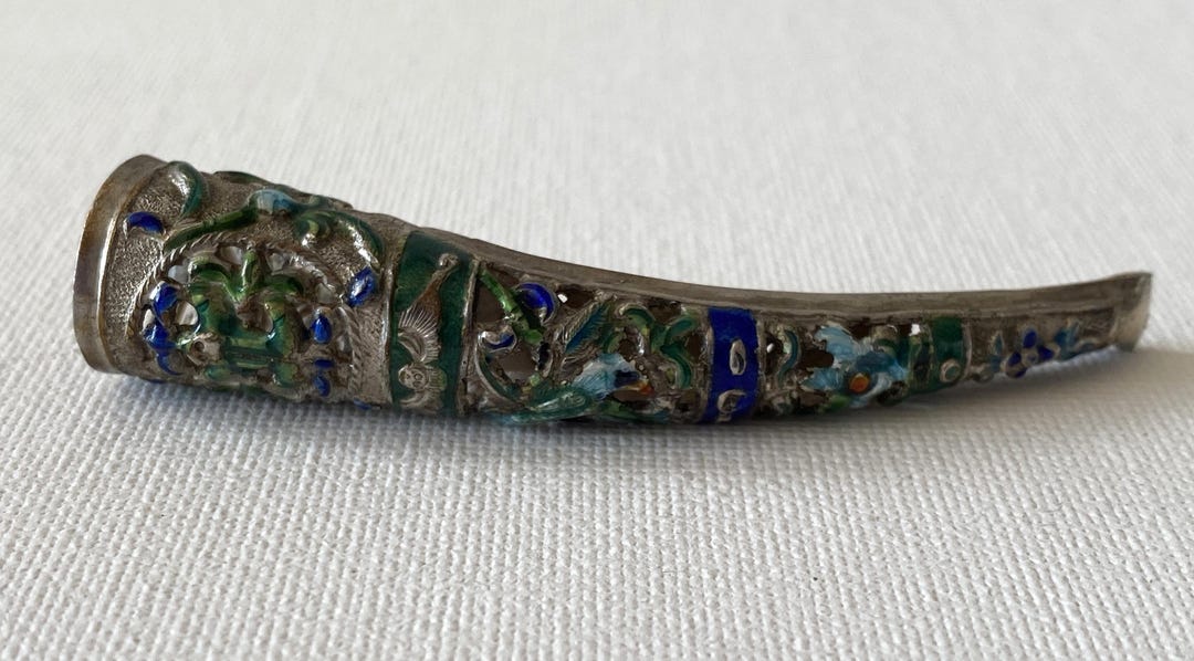 Antique Chinese Qing Dynasty Enamel Over Pierced Silver Fingernail ...