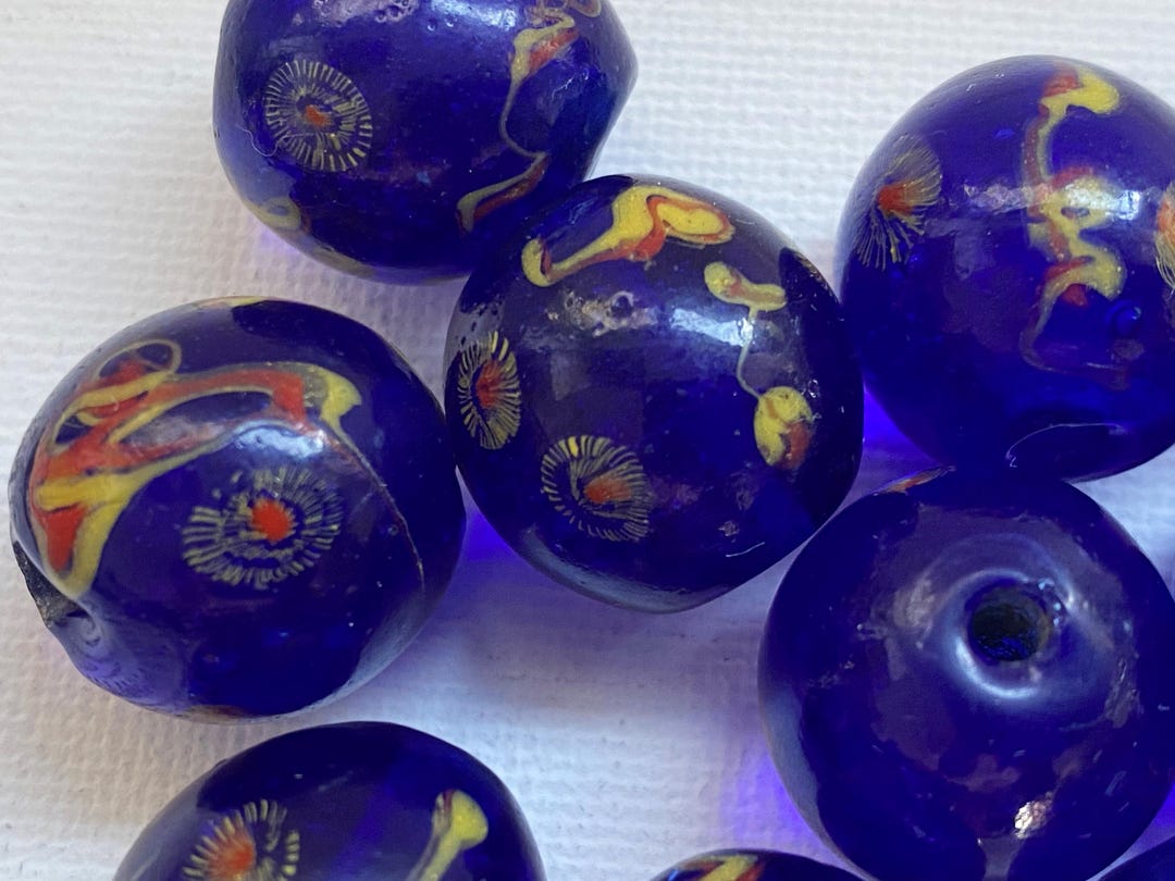 Vintage Chinese Boshan Cobalt Blue Starburst Dragon Eye Glass Beads ...