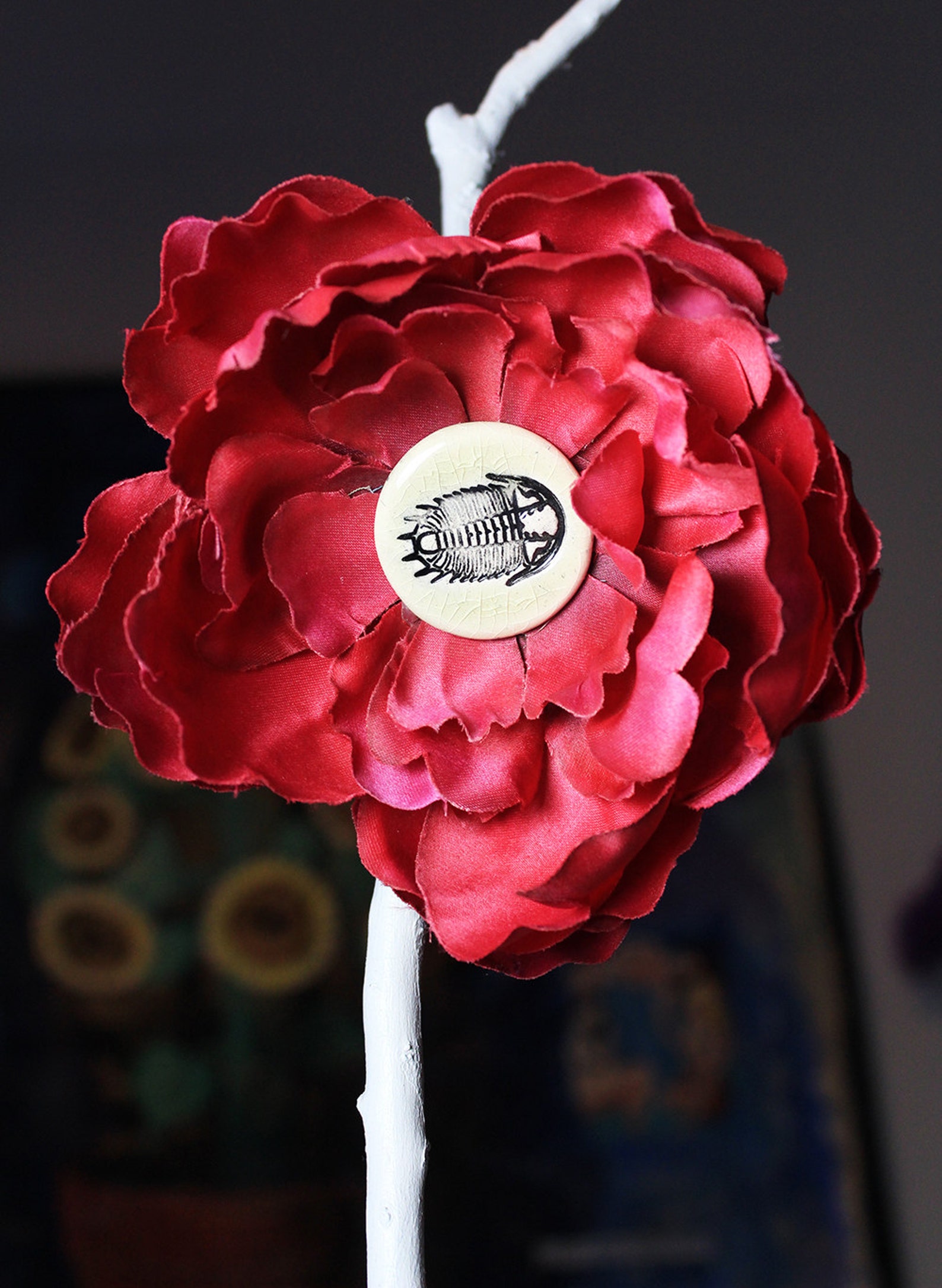 Trilobite Flower Hair Clip in Dark Pink | Etsy