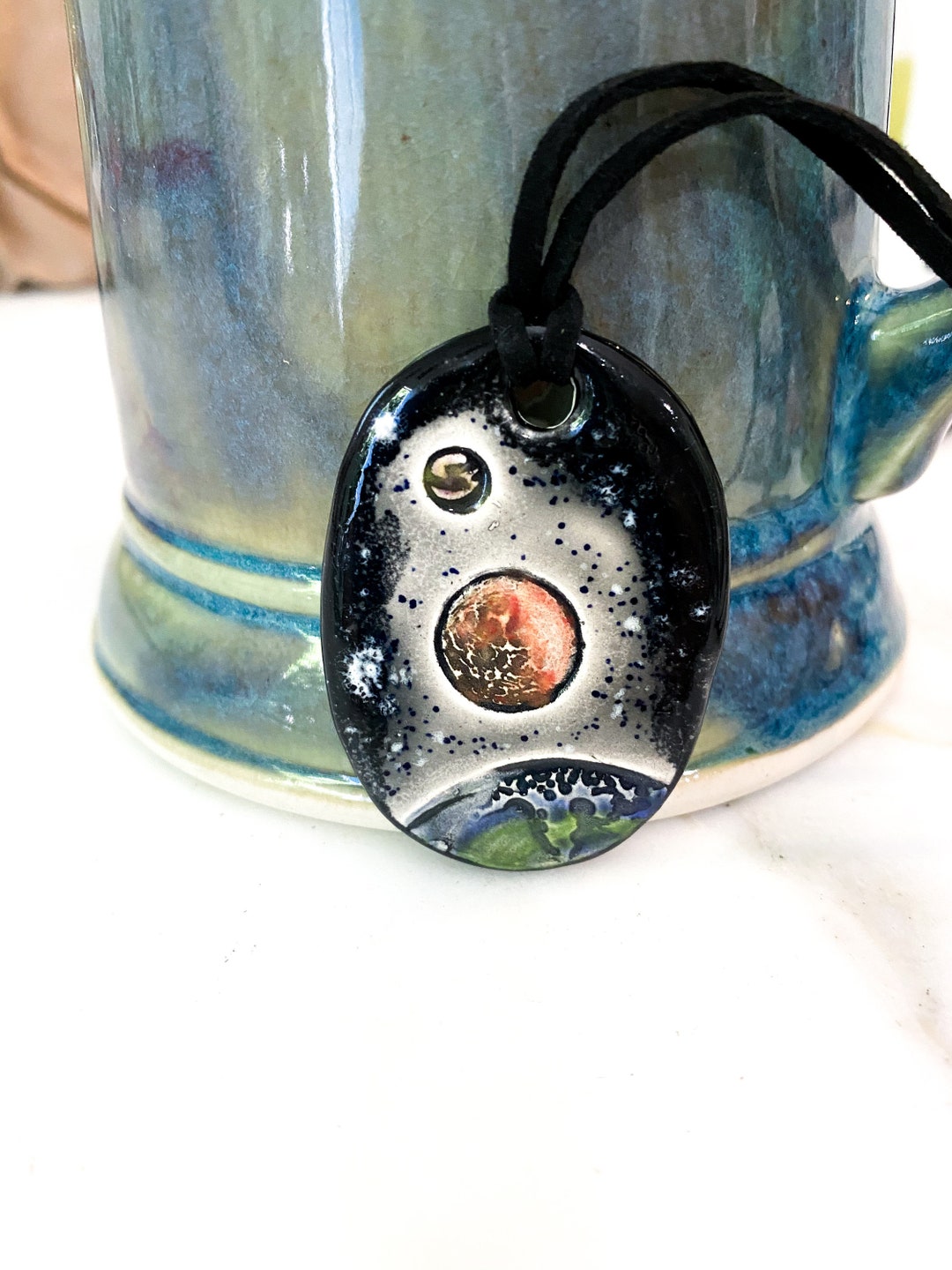 Planets in Space Ceramic Necklace in Black and Gray - Etsy