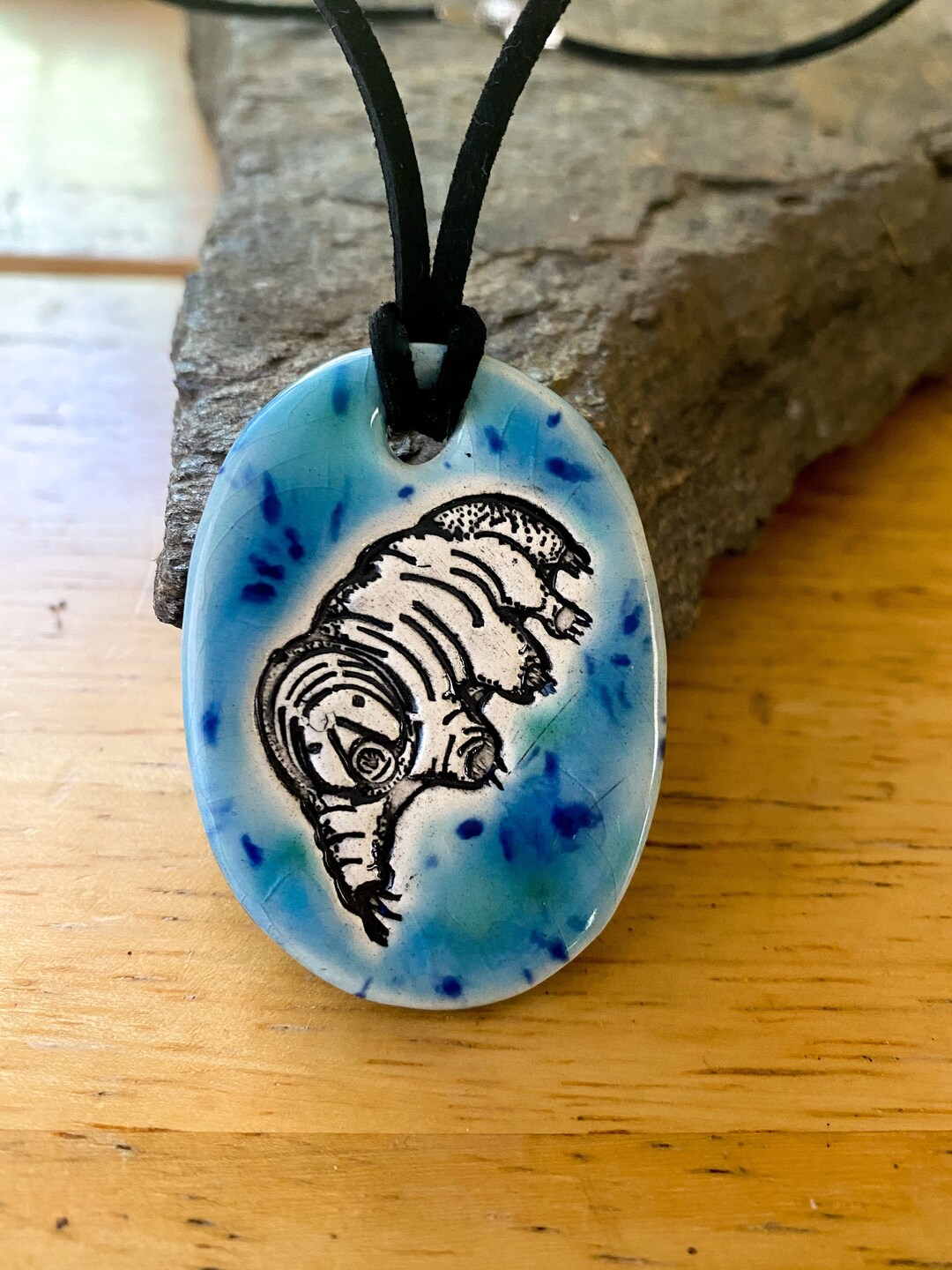Tardigrade or Water Bear Ceramic Necklace in Spotted Blue - Etsy