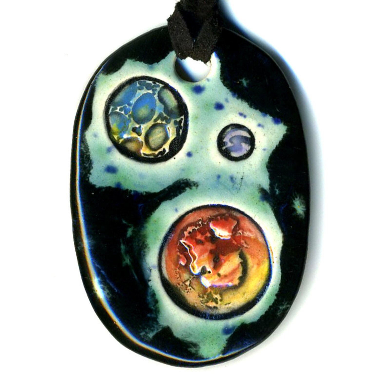 Planets in Space Ceramic Necklace in Black and Blue | Etsy