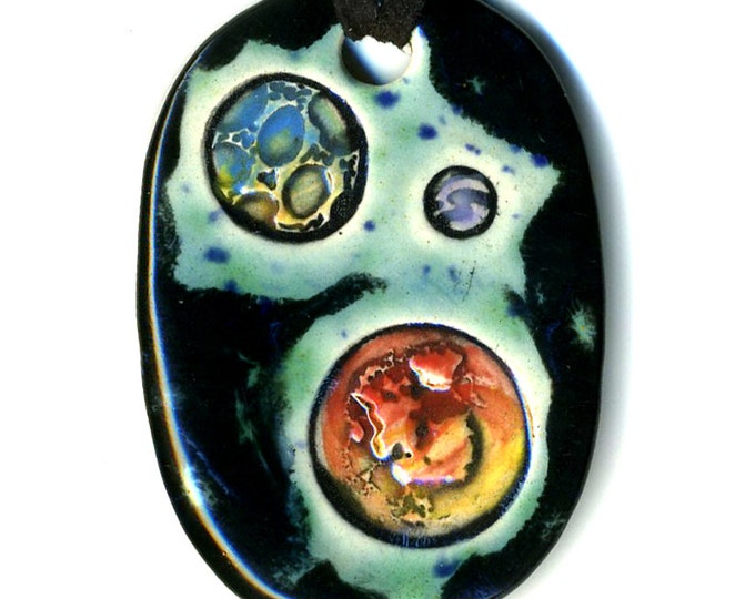 Planets in Space Ceramic Necklace in Black and Blue - Etsy