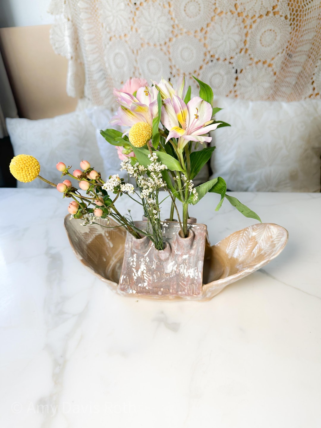 Hand-built Stoneware Flower Boat Vase - Etsy