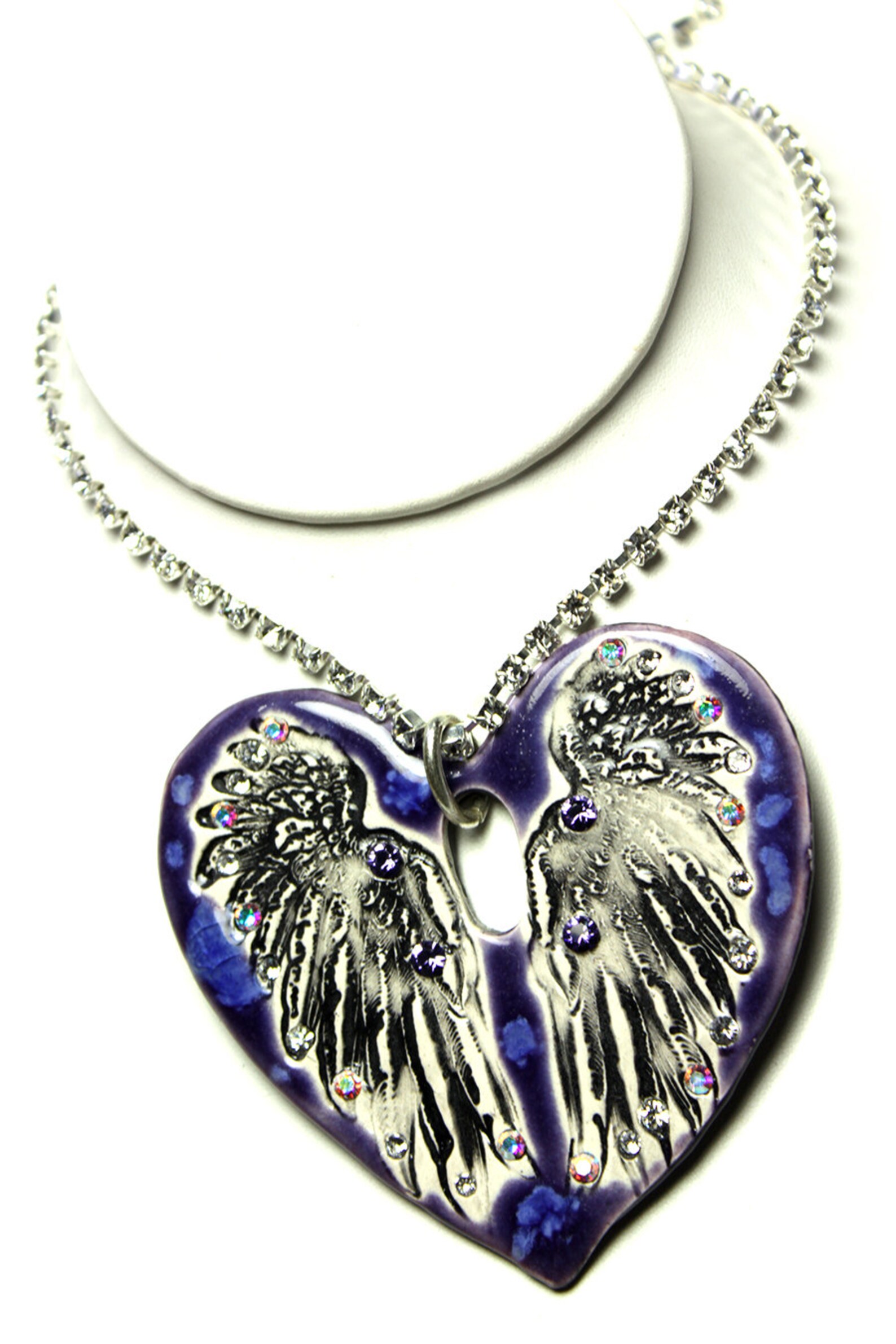 Purple Heart With Wings Sparkle Surly Necklace With Swarovski | Etsy