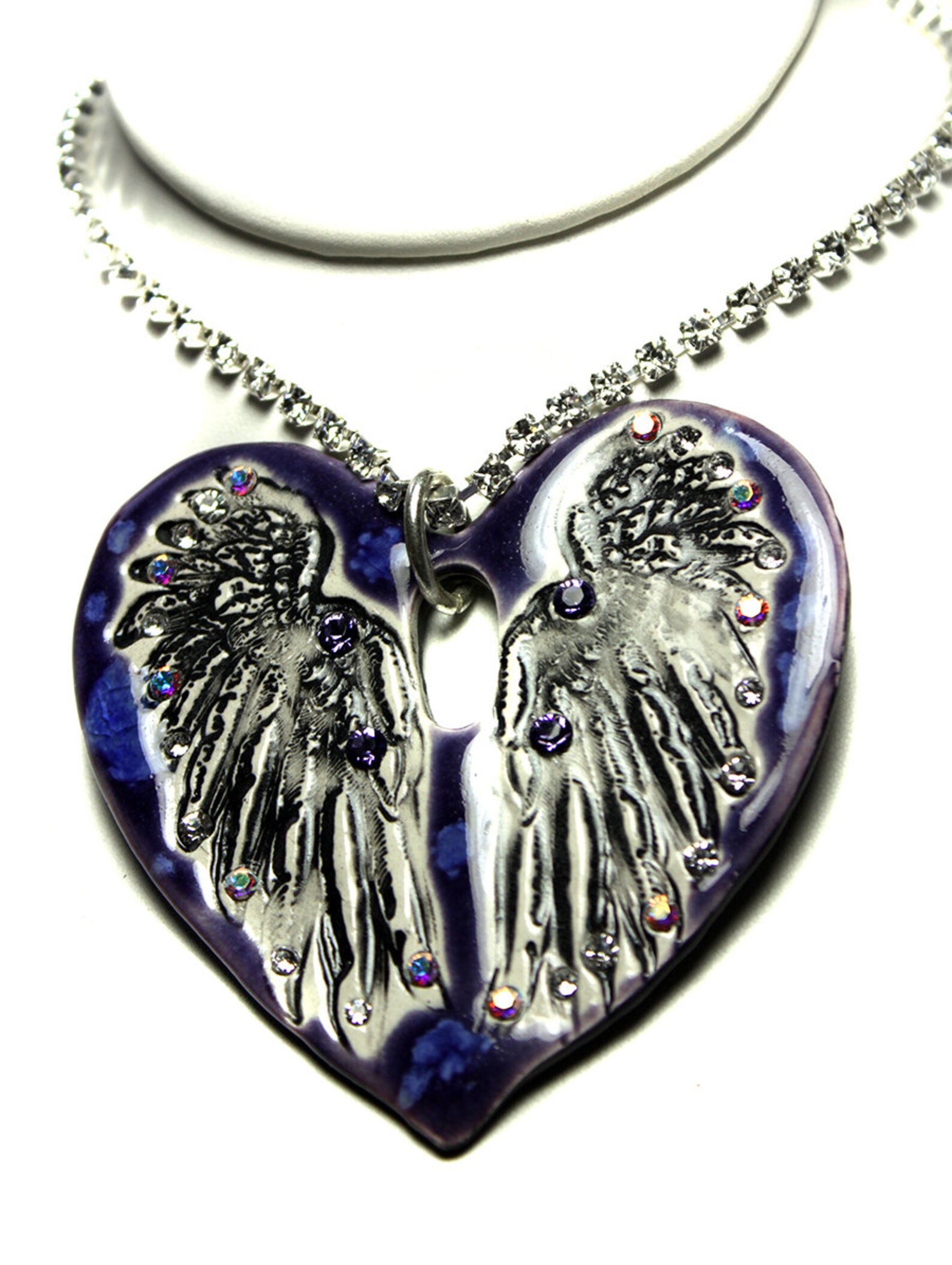Purple Heart With Wings Sparkle Surly Necklace With Swarovski | Etsy