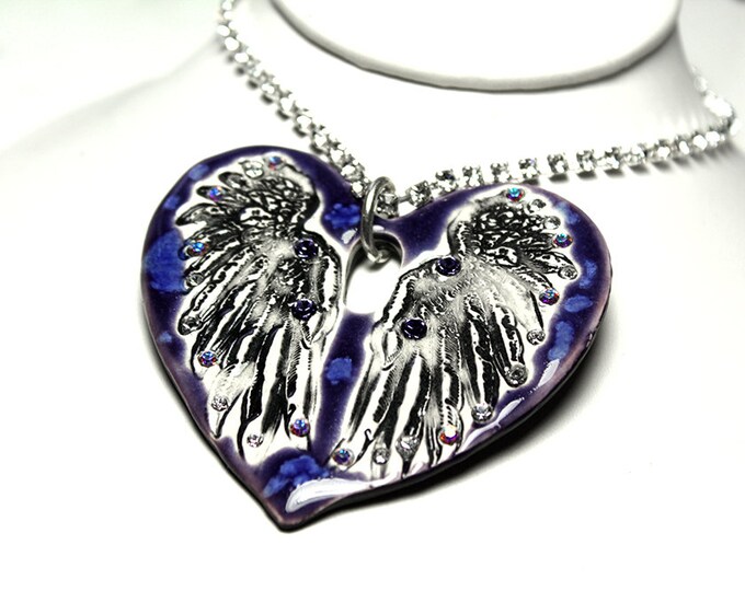 Purple Heart With Wings Sparkle Surly Necklace With Swarovski Crystals ...