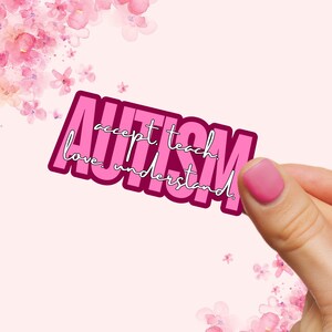 Pink Accept Teach Love Understand Sticker, Autism Acceptance Sticker ...