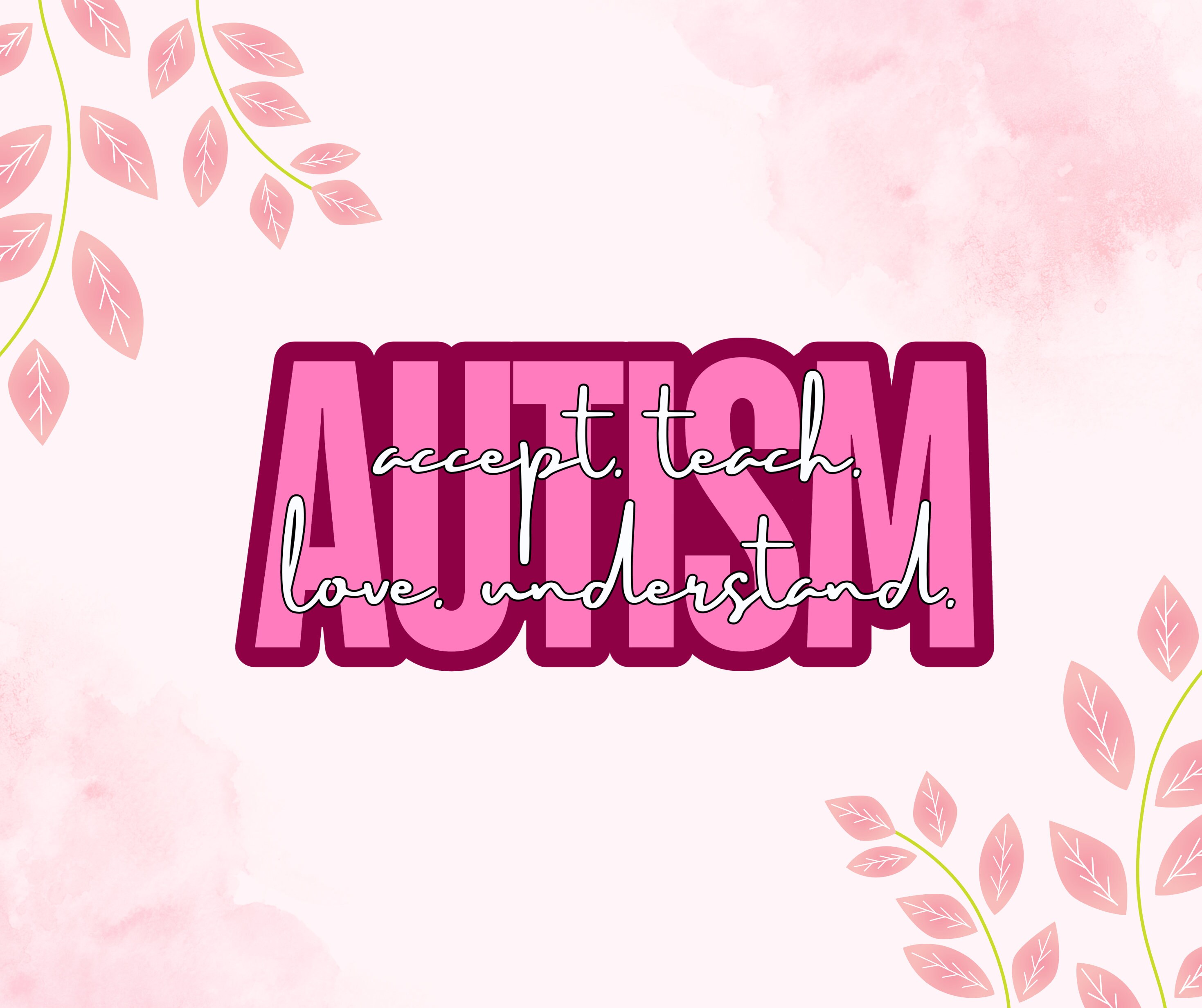 Pink Accept Teach Love Understand Sticker, Autism Acceptance Sticker ...