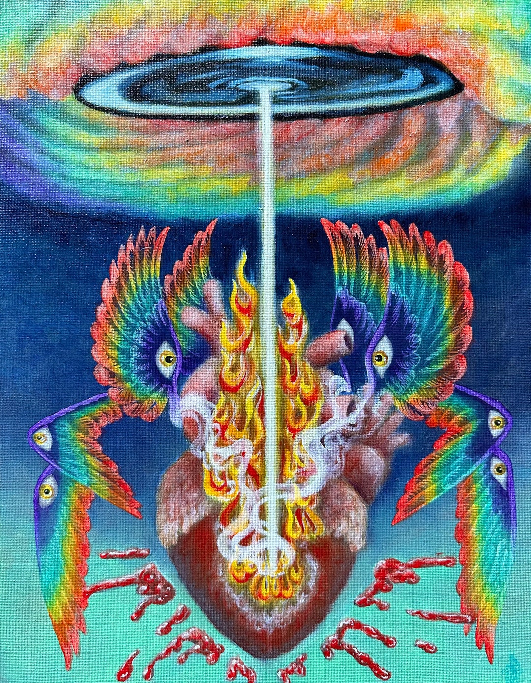 Open Heart Original Mische Technique Painting on Canvas Board 11” X 14 ...