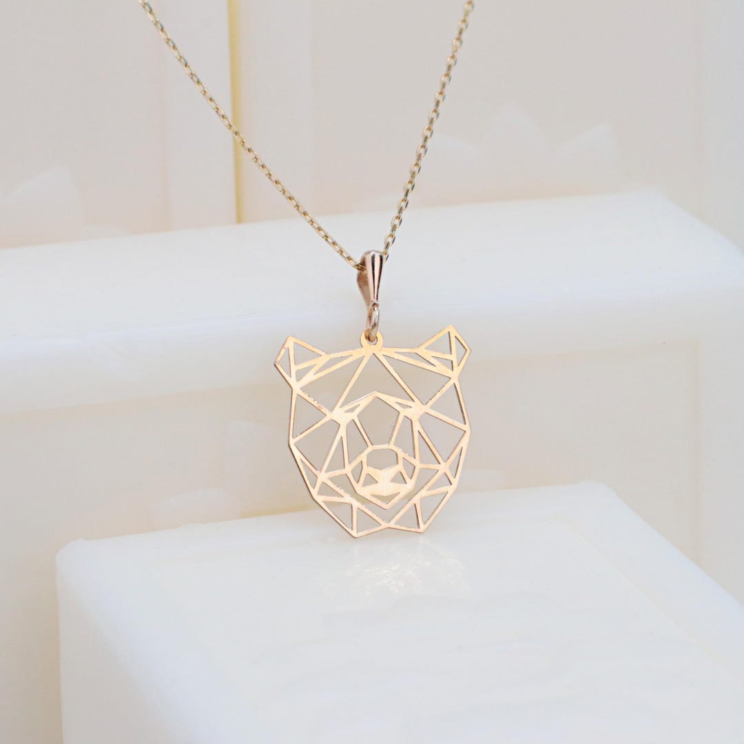 14K Gold Origami Bear Necklace: Geometric Animal Charm - Etsy