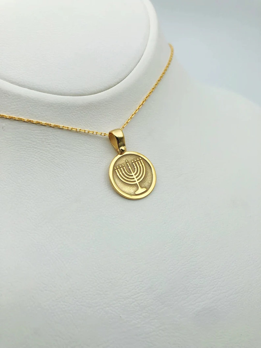 14K Gold Menorah Charm Necklace: Jewish Religious Jewelry - Etsy