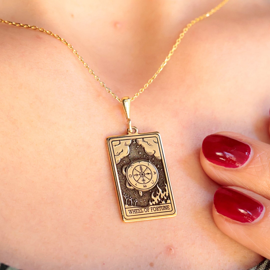 The Wheel of Fortune Necklace, 14K Gold Tarot Card Necklace, Handmade ...