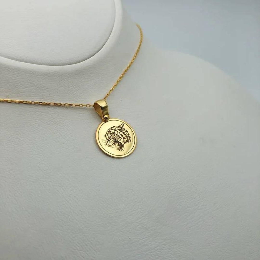 Tiger Necklace, 14K Gold Wild Animal Necklace, Tiny Panther Necklace ...