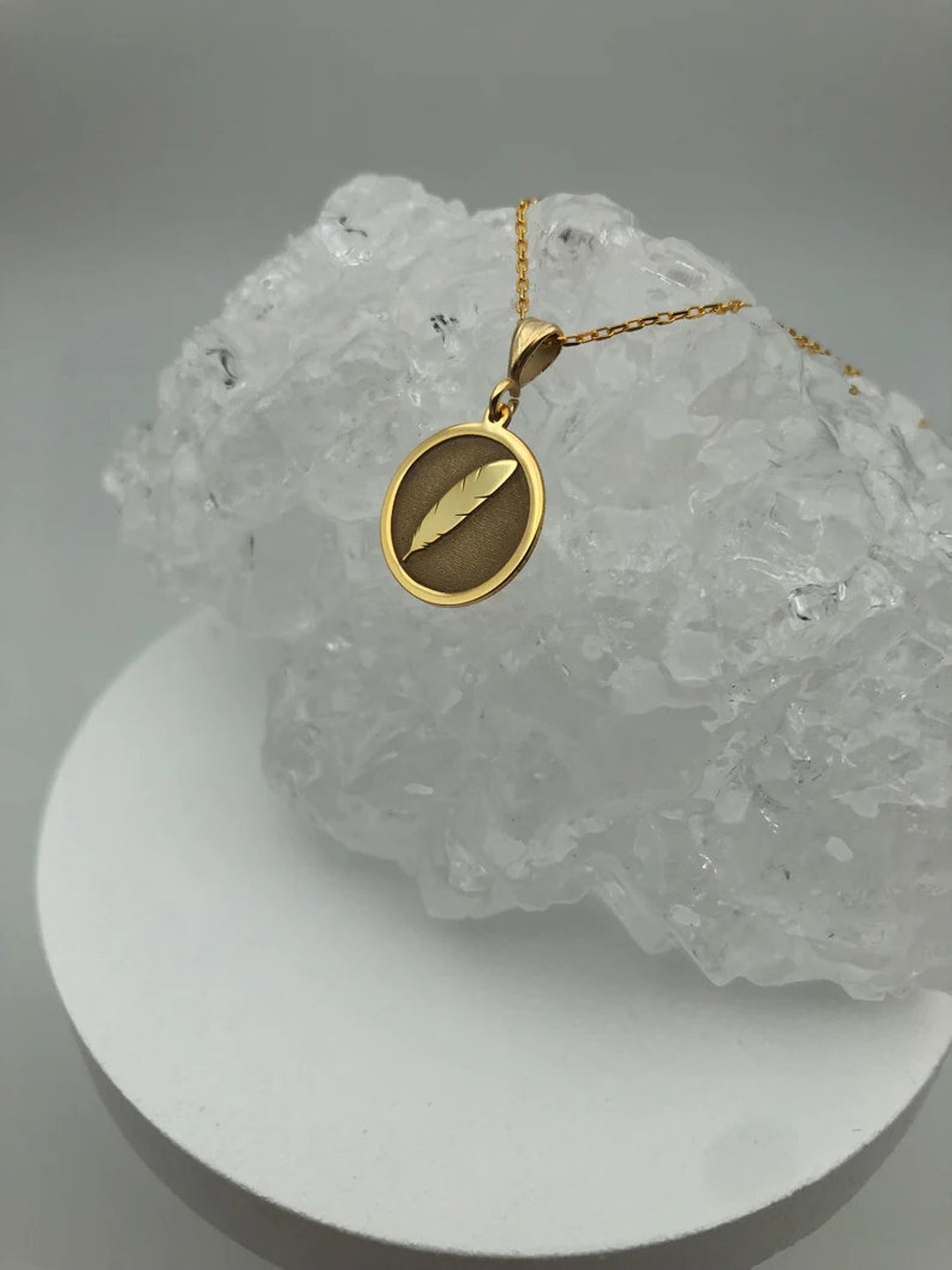 Dainty Feather Necklace, 14K Gold Charm Necklace, Tiny Bird Necklace ...