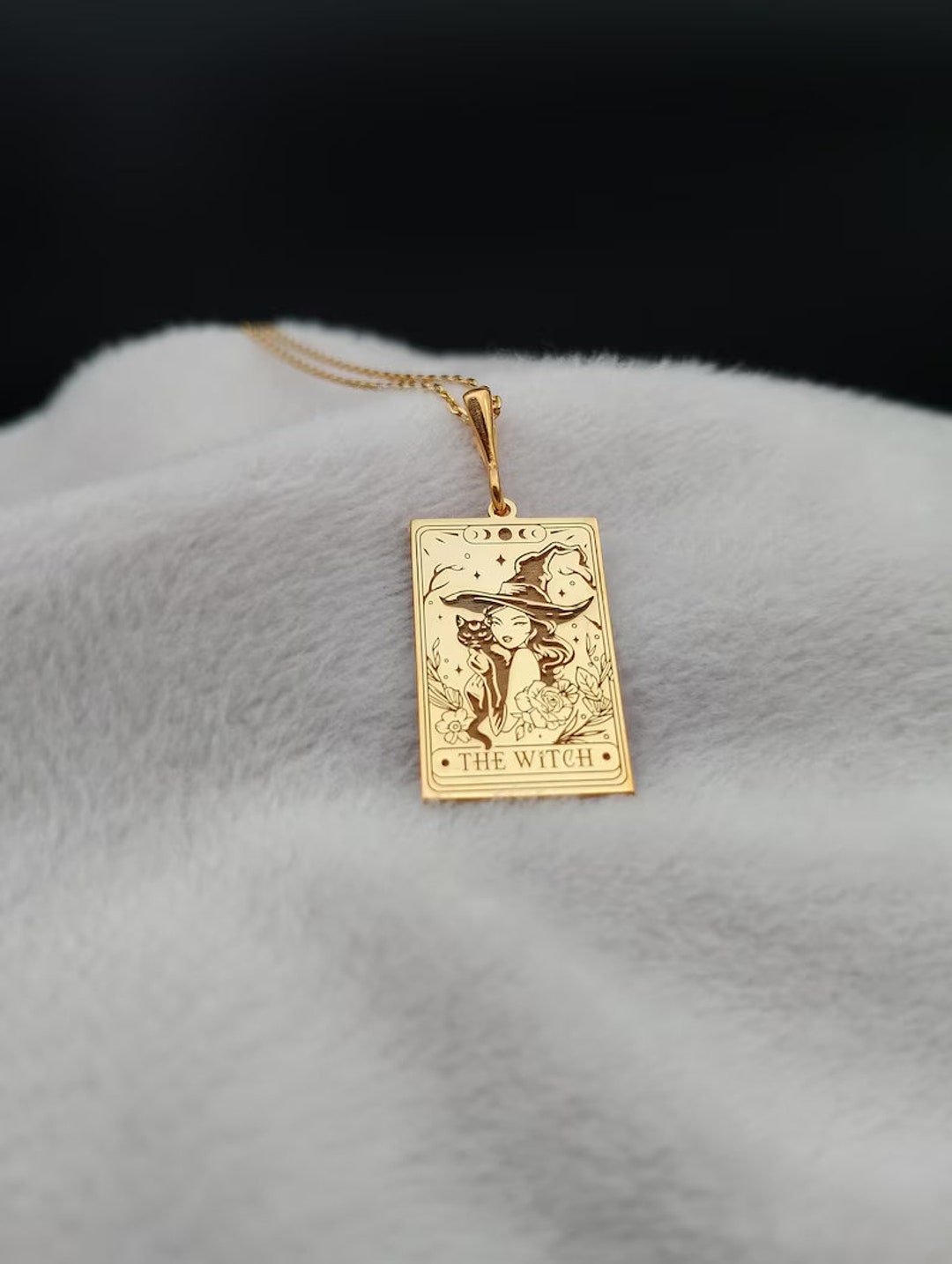 The Witch Tarot Card Necklace, 14K Gold Witcher Necklace, Dainty ...