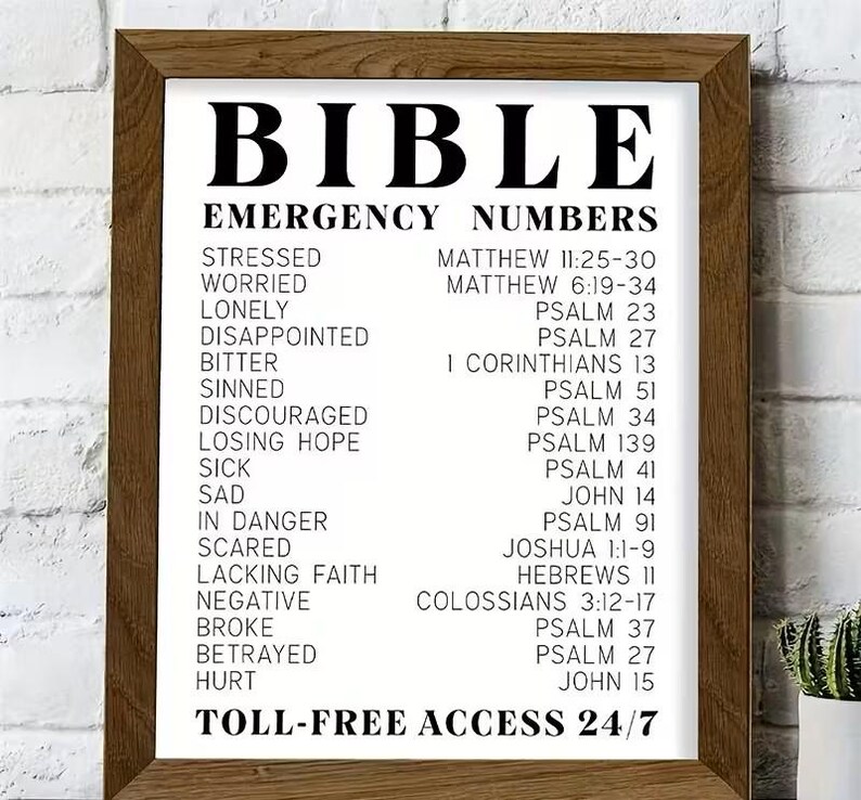 Bible Verse Emergency Numbers Art Print – Inspirational Scripture ...