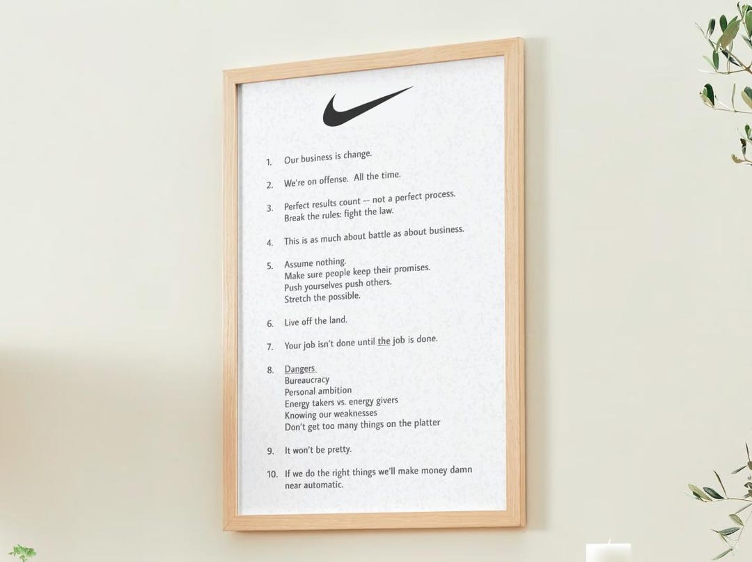 Nike Principles of Nike. Poster From the Movie Air. Phil Knight's Nike ...