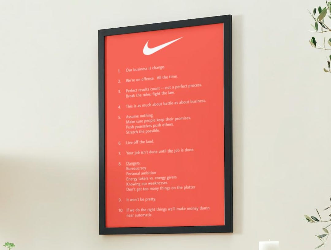Orange Principles of Nike Poster From the Movie Air. Phil Knight's Nike ...