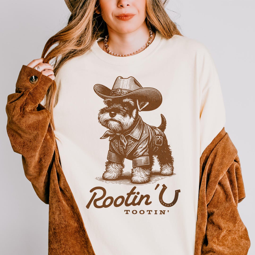 Cowboy Schnauzer T-shirt - Dog Graphic Tee for Pet Lovers, Western Mini ...