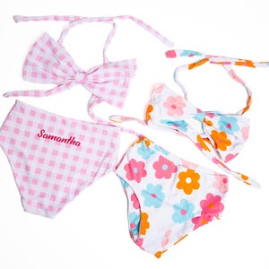 Custom Pink Plaid Swimsuit, Trendy Girls 2 Pcs Swimsuit, Personalized ...