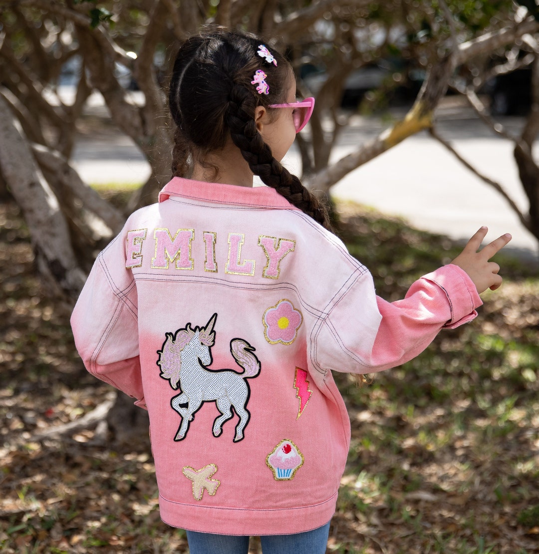 Personalized Kids Denim Jacket: Custom Name & Unicorn Patches - Etsy