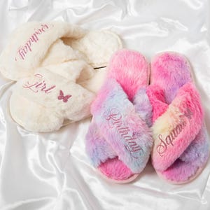 Kids Custom Fluffy Slippers: Personalized Girls Flower Girl Slippers - Etsy