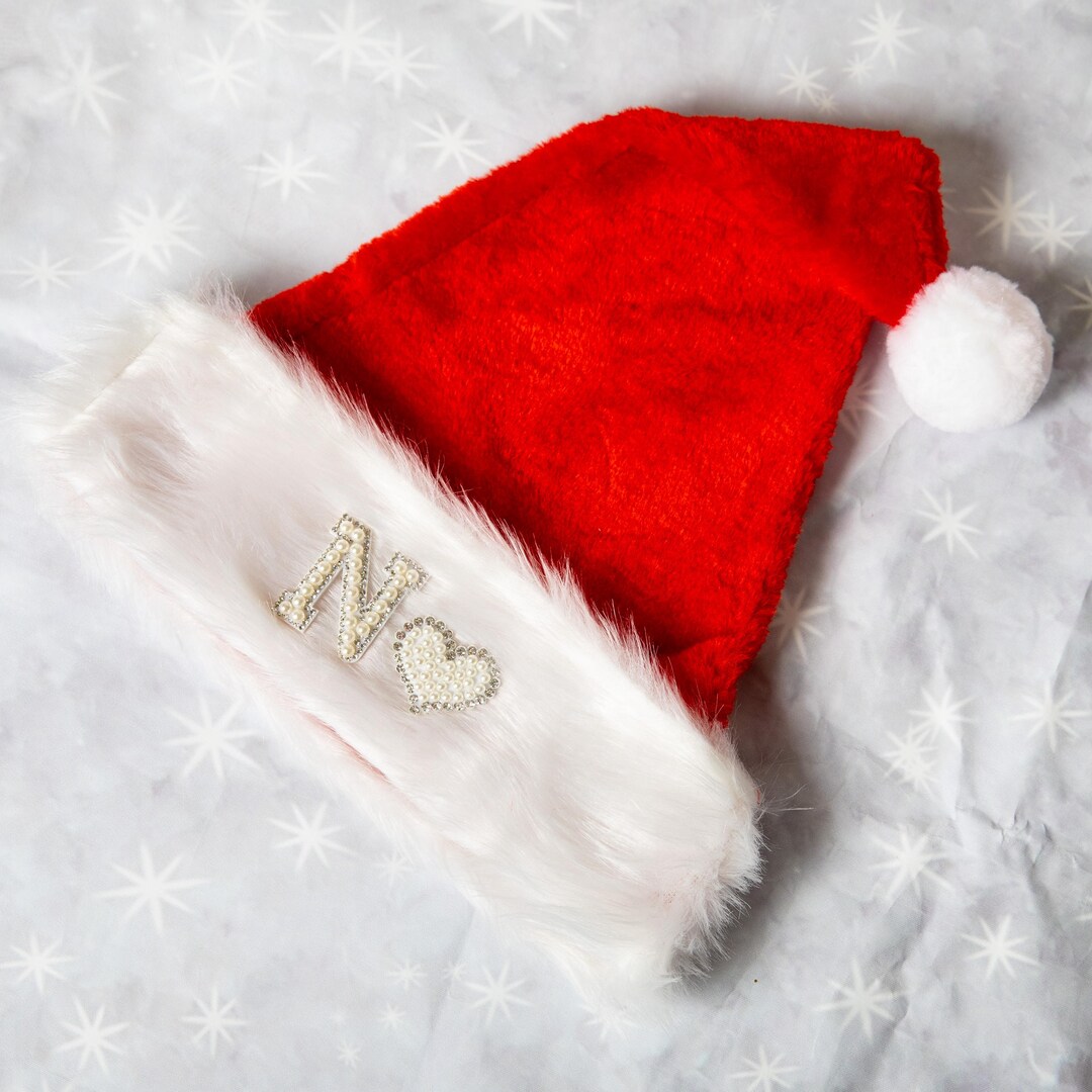 Personalized Santa Hats, Kids Custom Santa Hat With Pearls Letters ...
