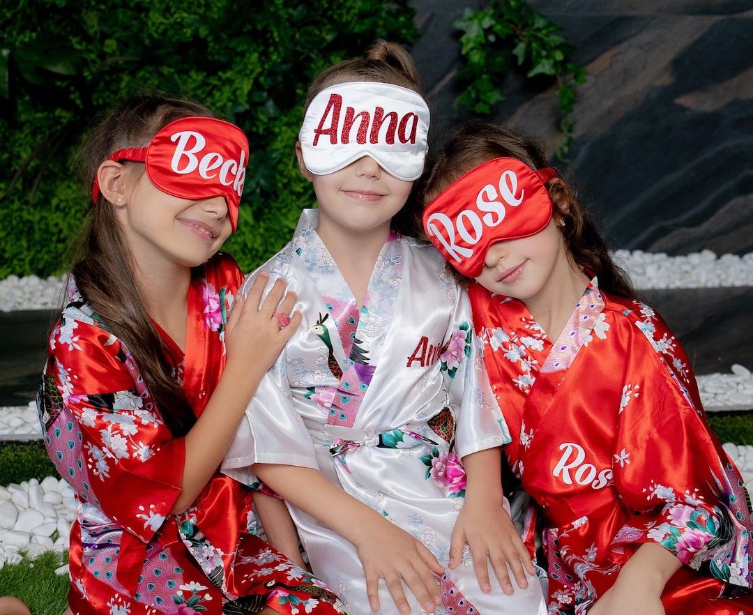 Personalized Kids Satin Robe – Custom Floral Robes for Girls Sleepover ...