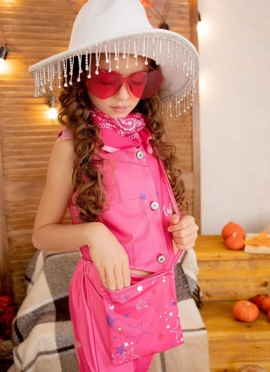 Personalized Pink Cowgirl Costume: Kids Rockstar Outfit With Scarf ...