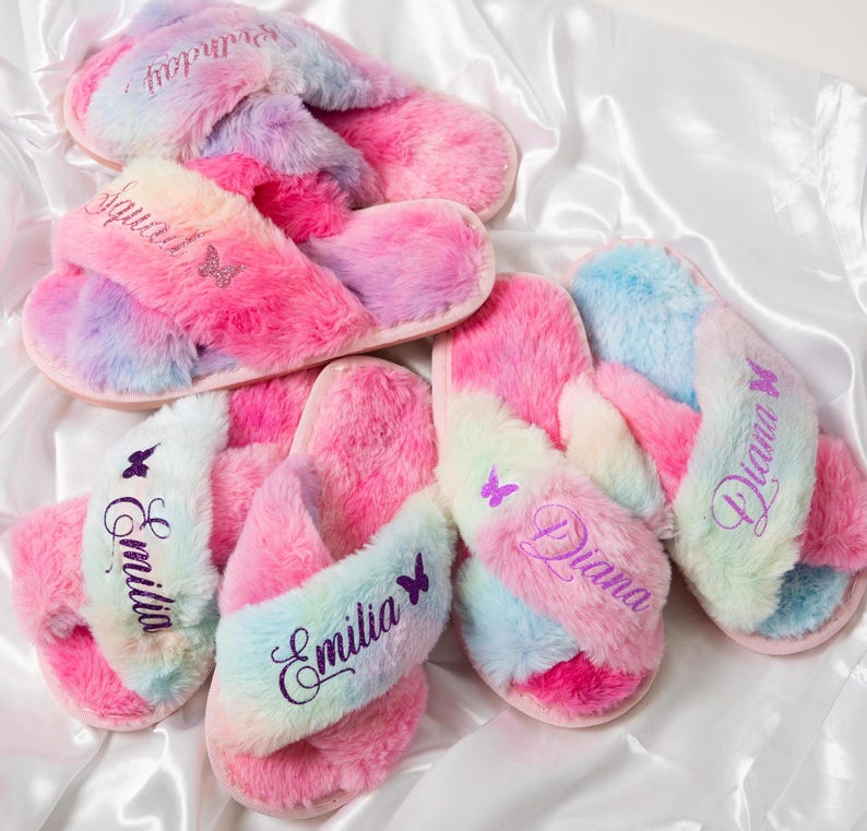 Personalized Fluffy Slippers: Custom Kids Spa Slippers - Etsy