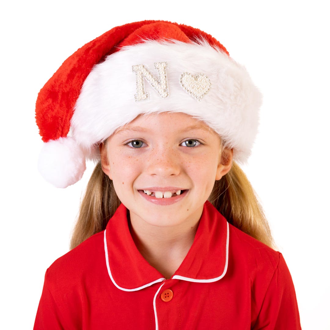 Personalized Santa Hats, Kids Custom Santa Hat With Pearls Letters ...