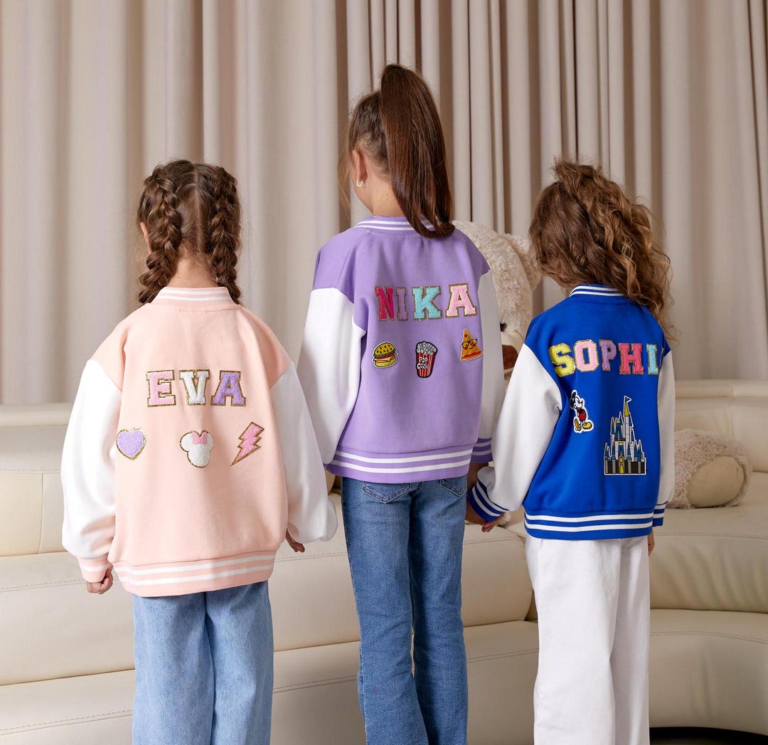 Personalized Kids Varsity Bomber Jacket: Unicorn Patches, Custom Name ...