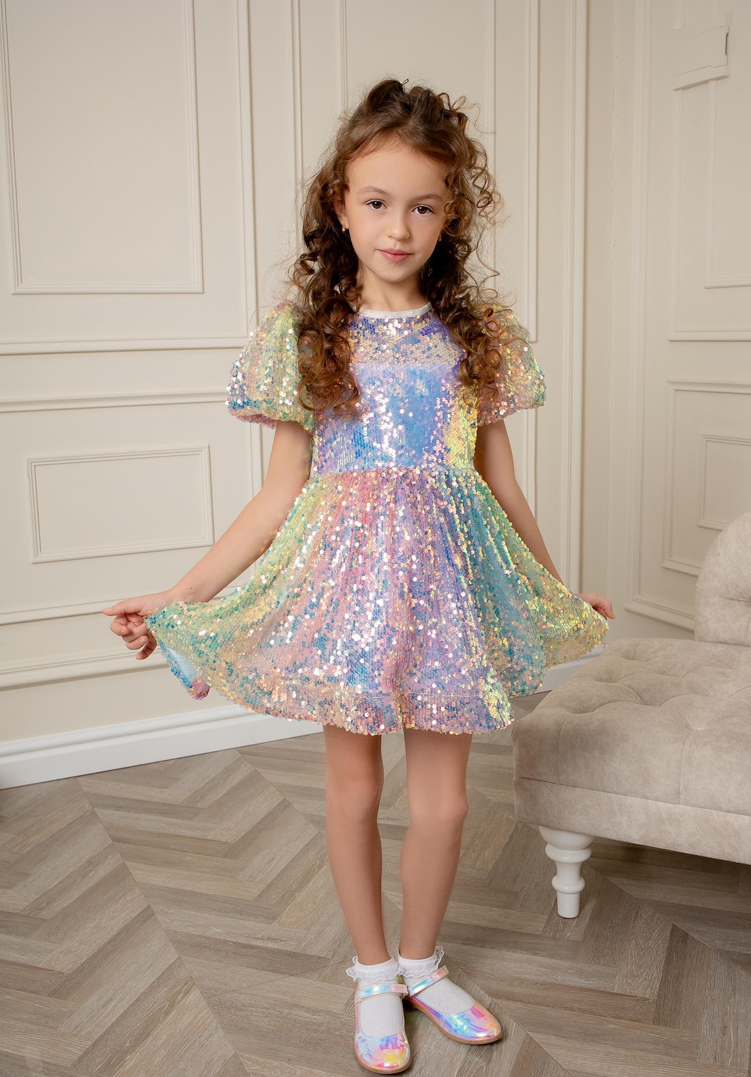 Vestido de lentejuelas arcoíris para niñas, vestido de lentejuelas para niñas pequeñas, vestido ...