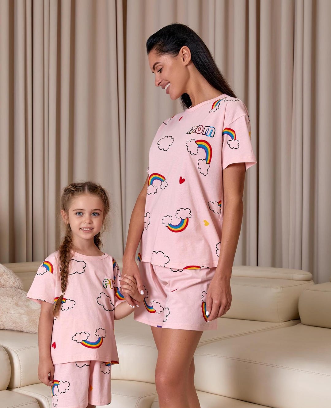 Custom Rainbow Mother Daughter Pajamas: Matching Mommy and Me Outfits ...