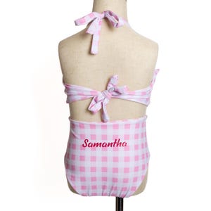 Custom Pink Plaid Swimsuit, Trendy Girls 2 Pcs Swimsuit, Personalized ...