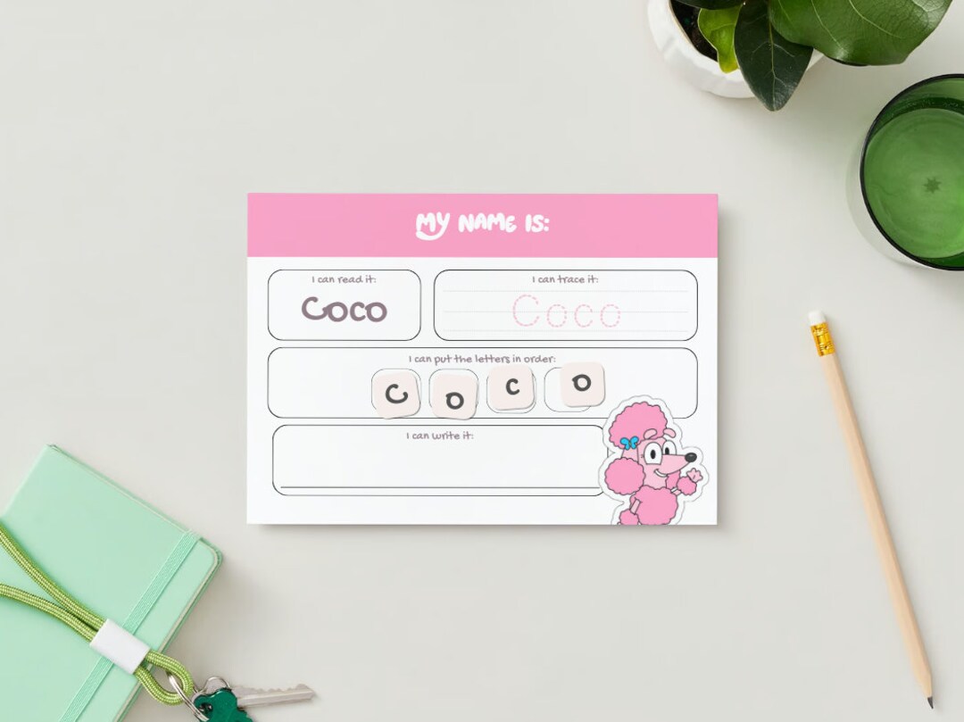 Bluey Coco Character Name Learning Personalized Activity Sheet Digital ...