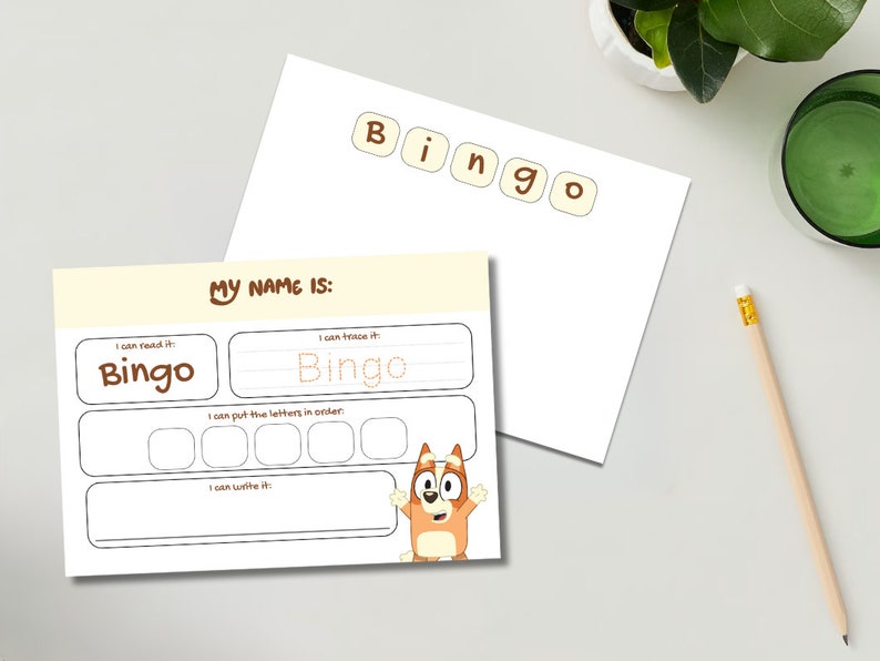 Personalized Name Bluey Bingo Character Name Learning Activity Sheet ...