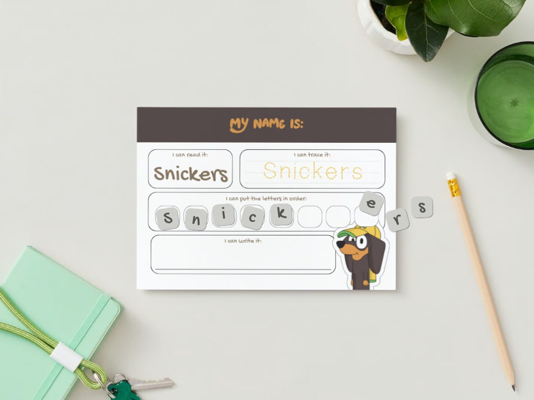 Personalized Name Bluey Snickers Character Name Learning Activity Sheet ...