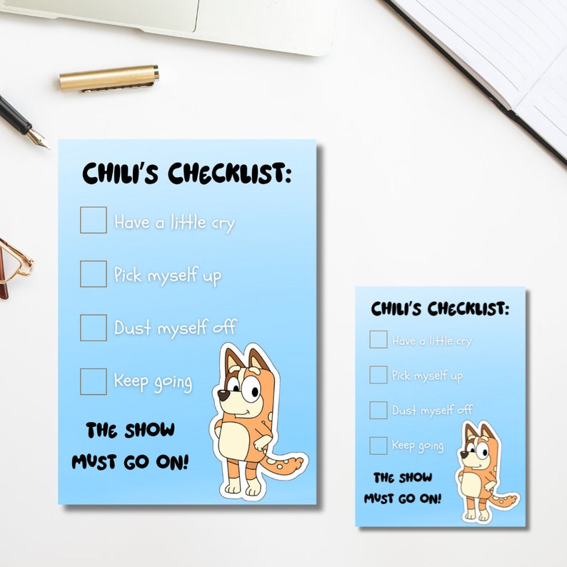 Chili's Checklist Bluey Parent and Kid Daily Reminder on Desk Table - Etsy