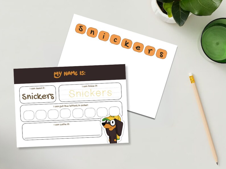 Personalized Name Bluey Snickers Character Name Learning Activity Sheet ...