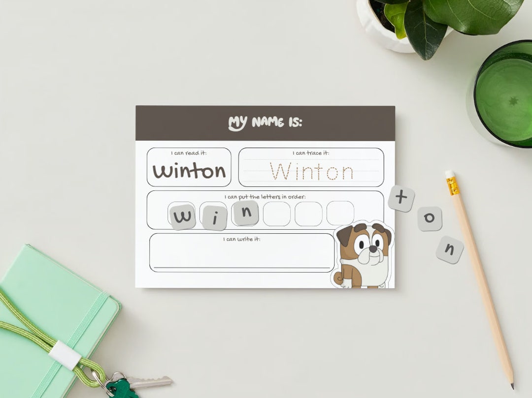 Bluey Winton Character Name Learning Personalized Activity Sheet ...