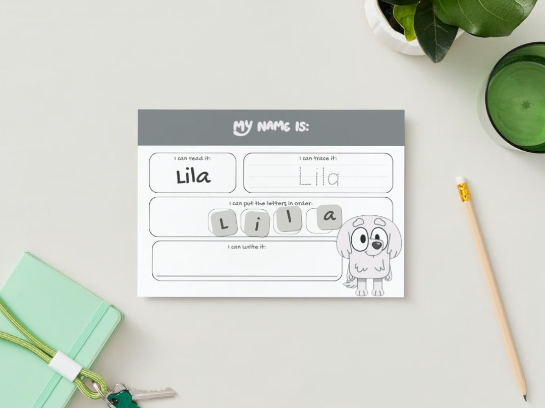 Personalized Name Bluey Lila Character Name Learning Activity Sheet ...