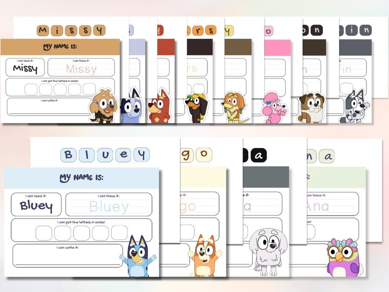 Personalized Name Bluey Lila Character Name Learning Activity Sheet ...