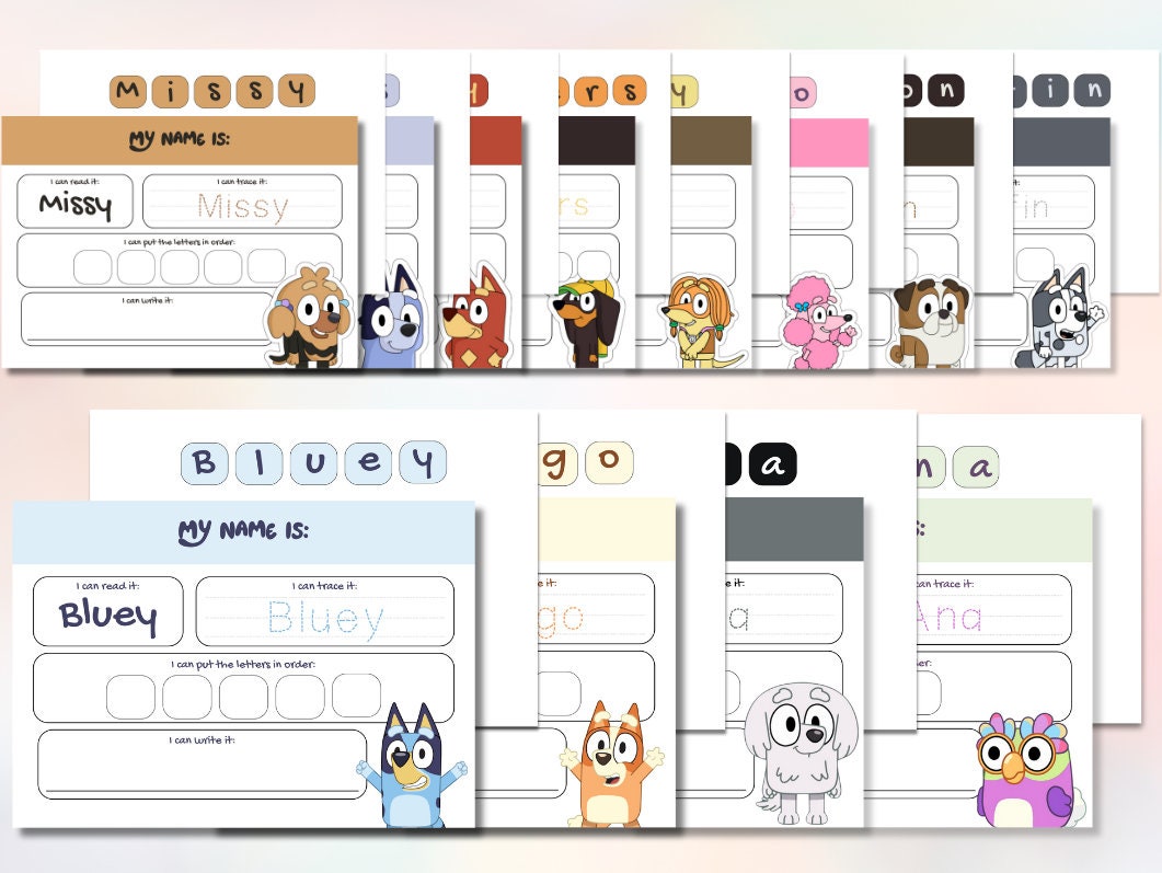 Personalized Name Bluey Lila Character Name Learning Activity Sheet ...