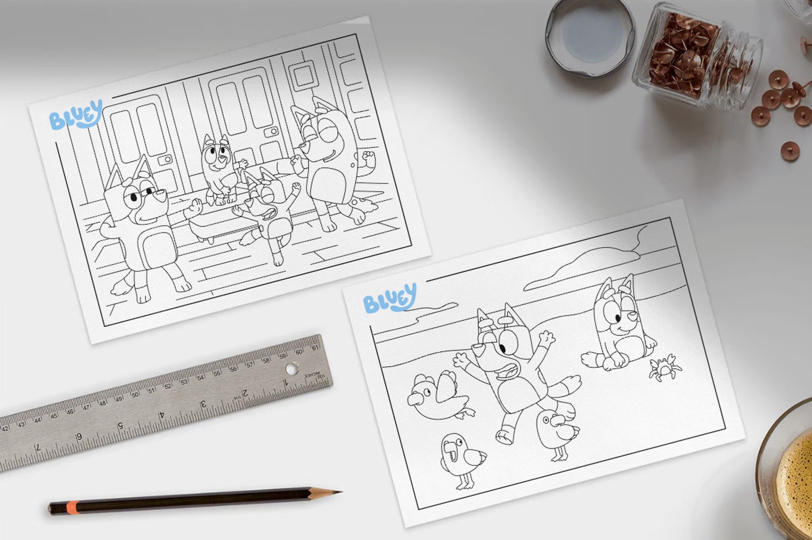 Bluey Characters Scene Coloring Worksheet Busy Book for Kids, Printable ...