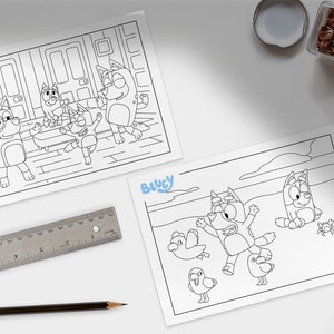 Bluey Characters Scene Coloring Worksheet Busy Book for Kids, Printable ...