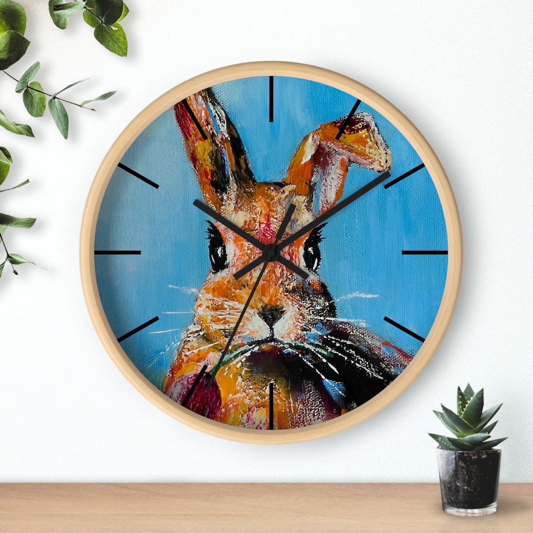 Whimsical Rabbit Wall Clock: Original Oil Painting Bunny Decor - Etsy