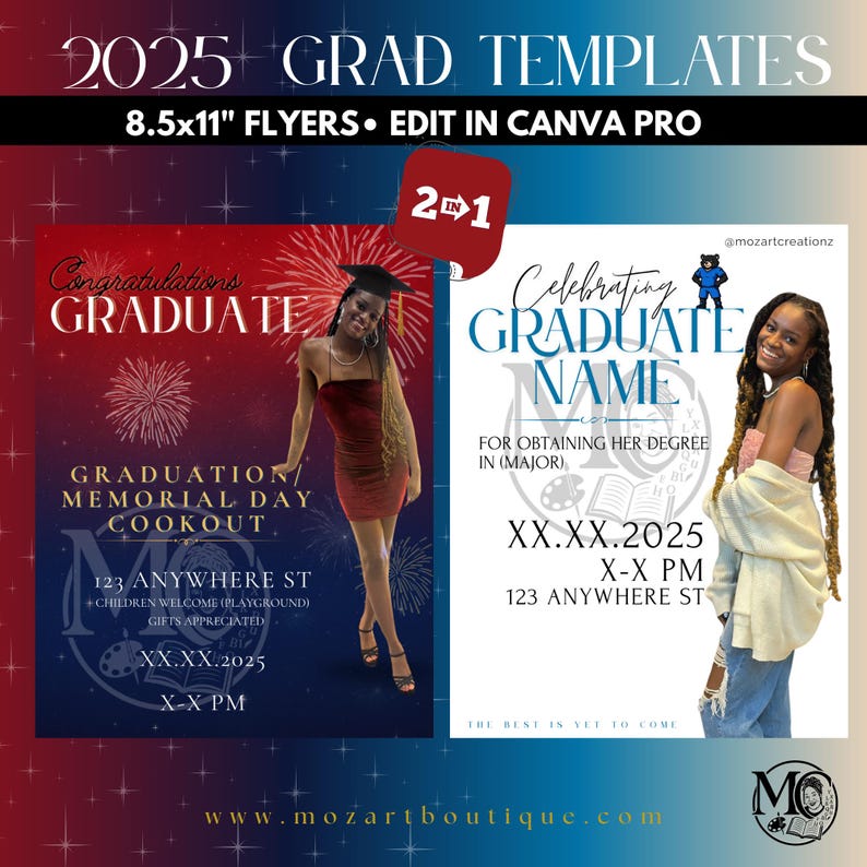 Graduation & Cookout Flyer Template Bundle | Editable Canva Event ...