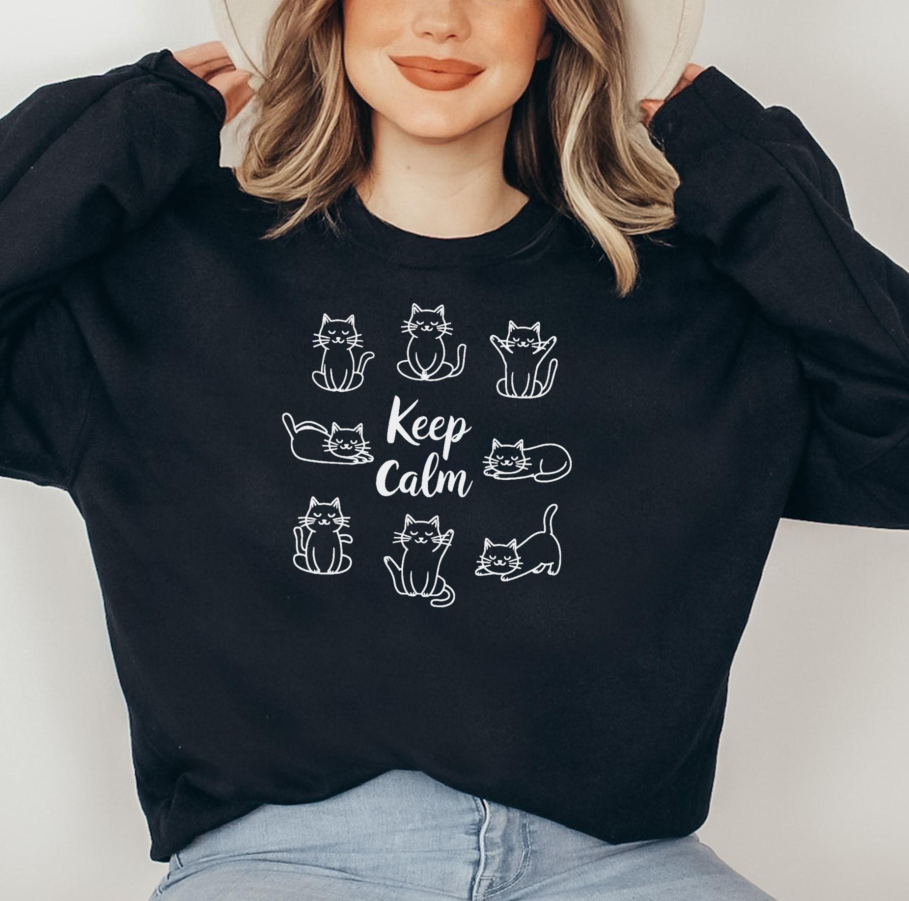 Keep Calm Cat Sweatshirt, Yoga Cat Sweater, Relaxing Cat Yoga Hoodie ...